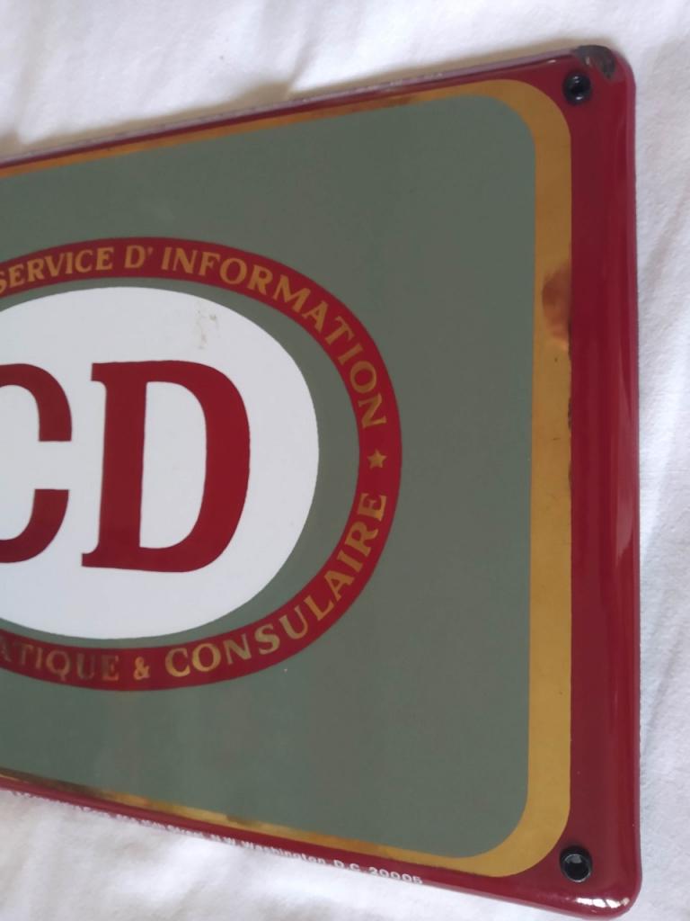 Plaque émaillée corps diplomatique américain à vendre